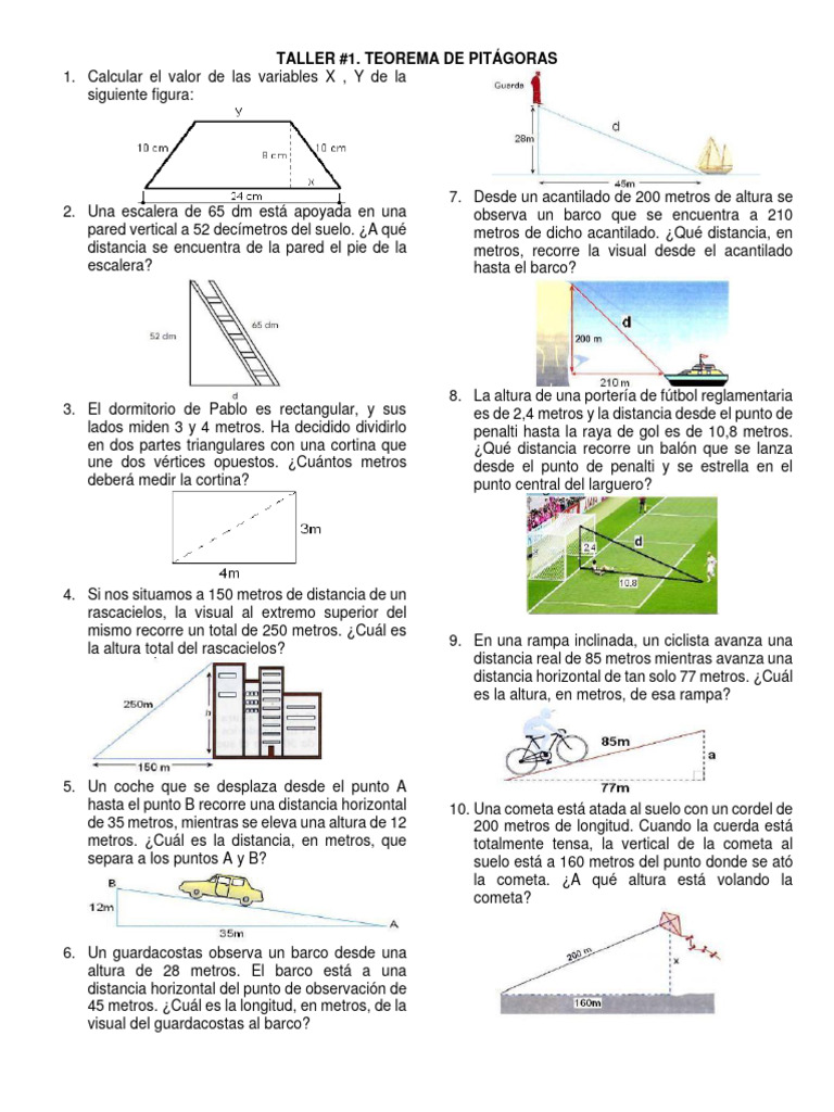 Taller Teorema de Pitagoras | PDF