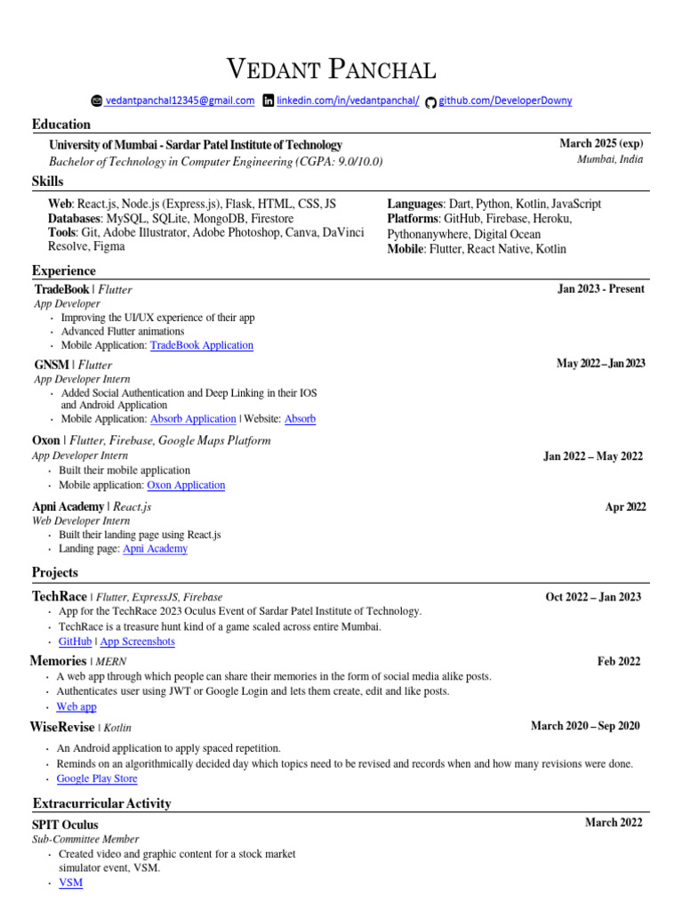 Vedant Resume | PDF | Mobile App | World Wide Web