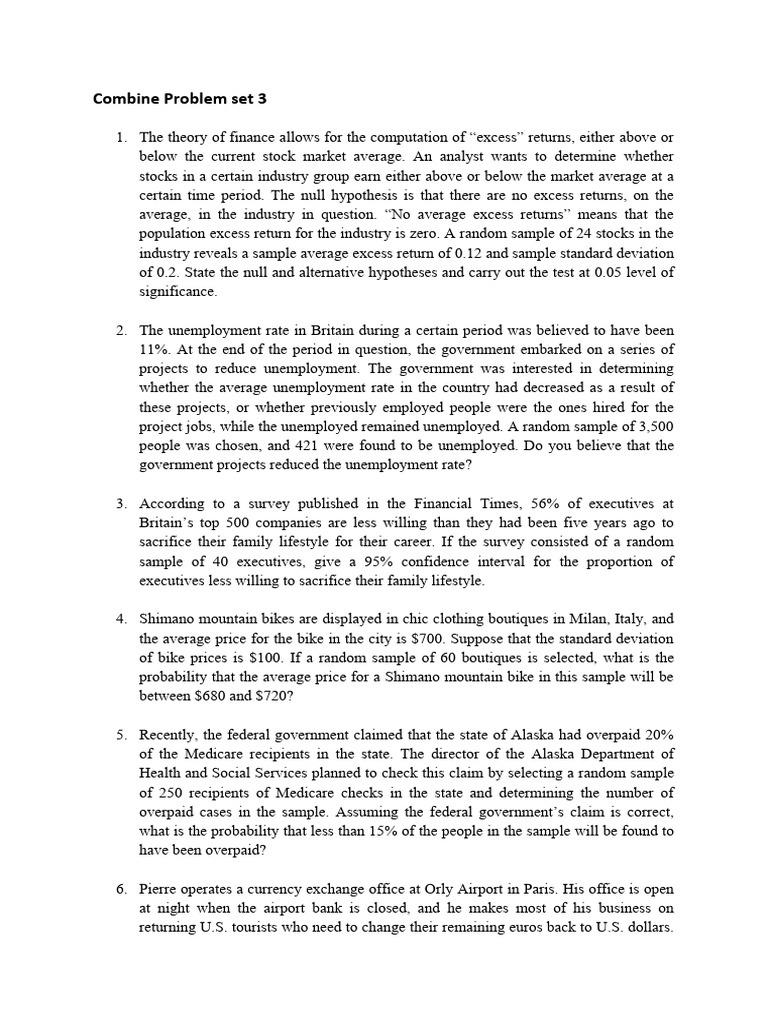 Combine Problem Set 3 | Download Free PDF | Null Hypothesis | Unemployment