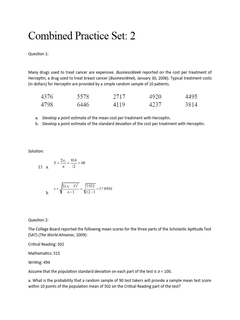 Practice Set3 | PDF | Standard Deviation | Mean