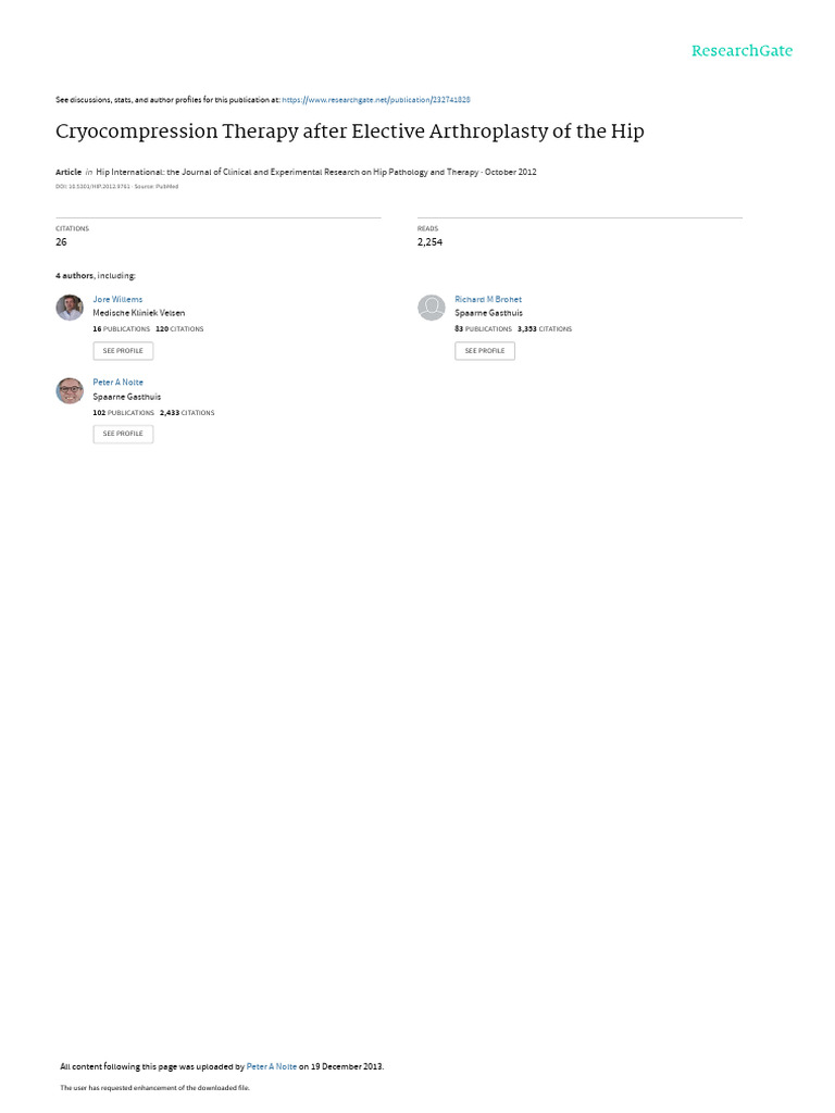 Cryocompression Therapy After Elective Arthroplasty of The Hip | PDF ...