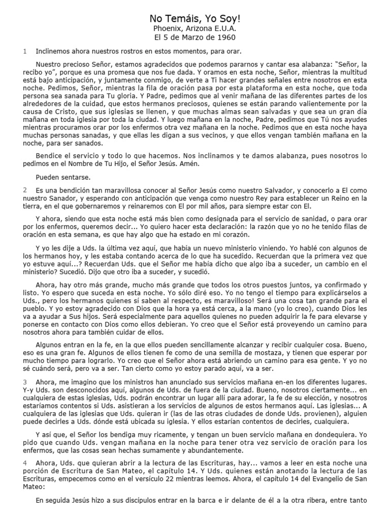 60-0305 No Temáis, Yo Soy! | PDF | Oración | Jesús