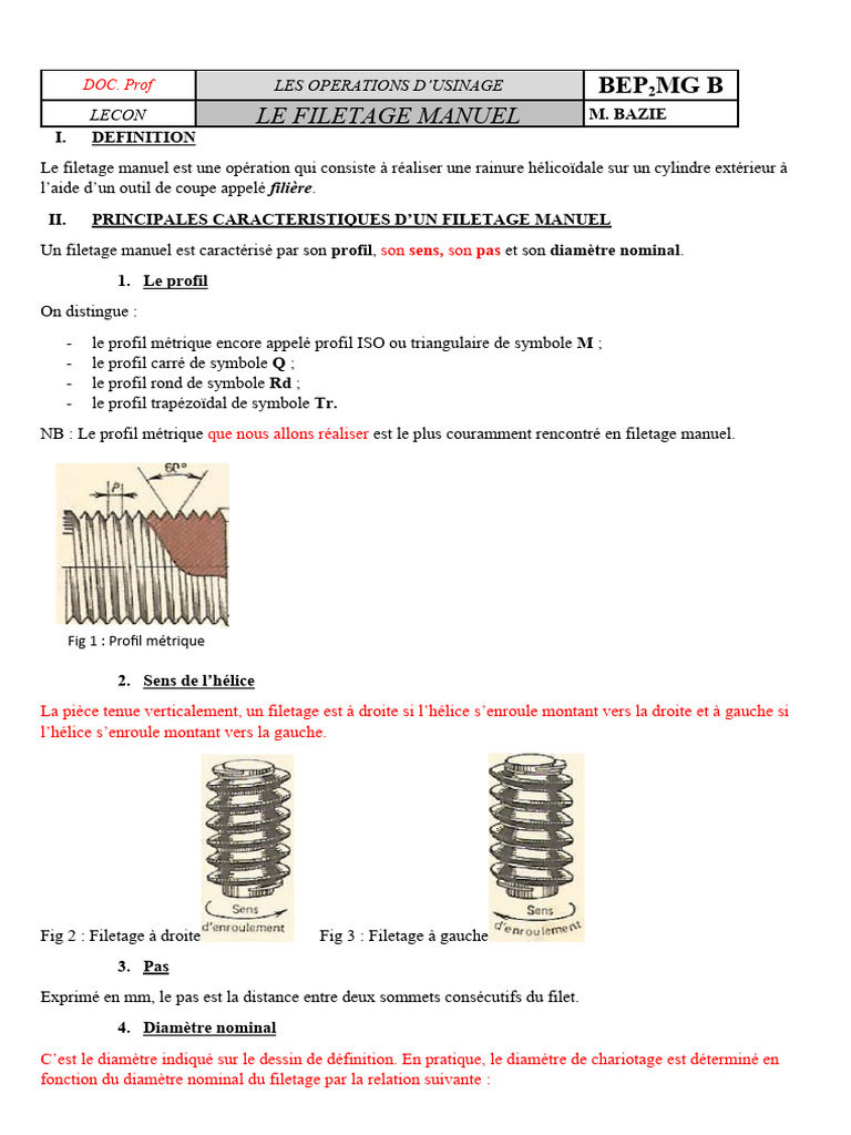 Types de filetage et outils associés | PDF | Métallurgie