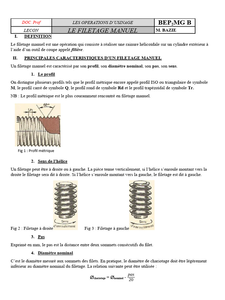 Filetage Manuel : Définition et Pratique | PDF | Métallurgie