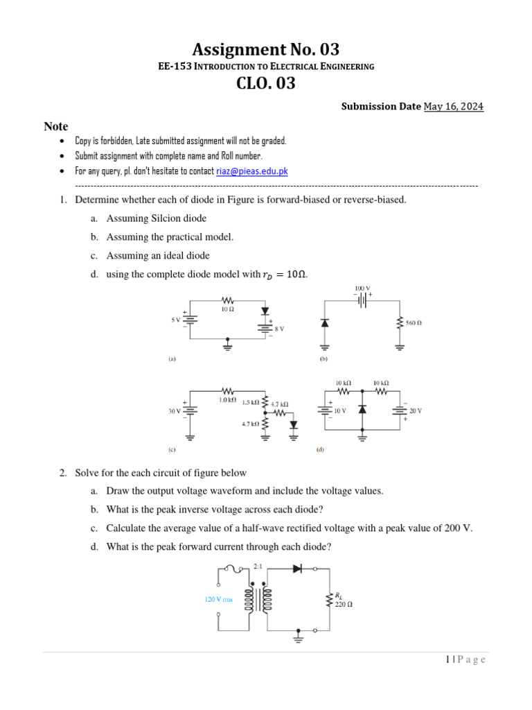 Electrical Engineering Assignment 03 | PDF | Rectifier | Electromagnetism