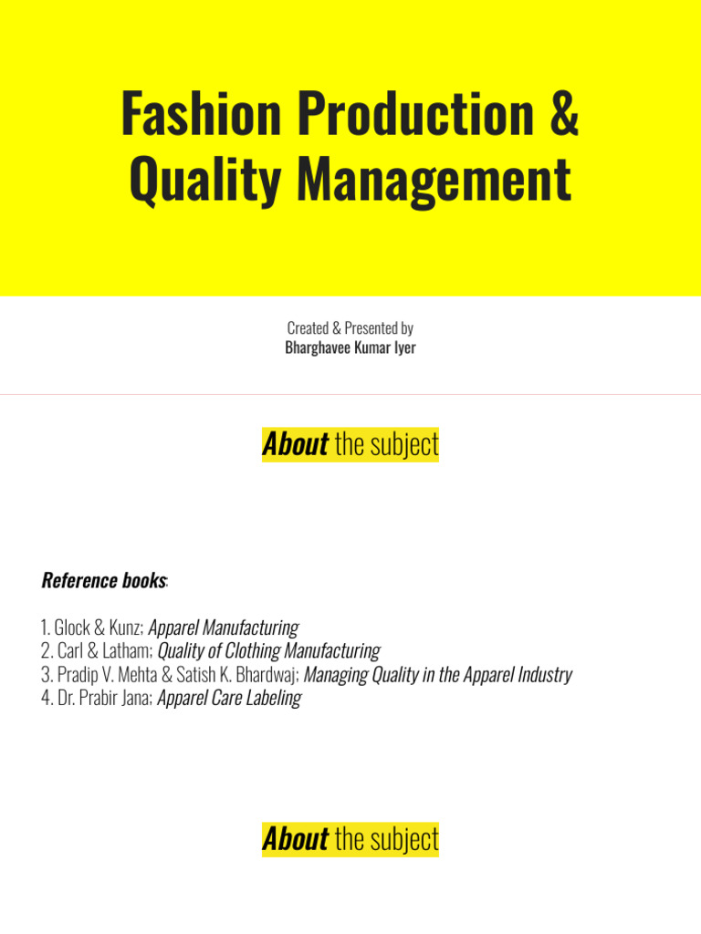 FMS-II - Fashion Production & Quality Management - NIFT Jan-Jun'24 ...