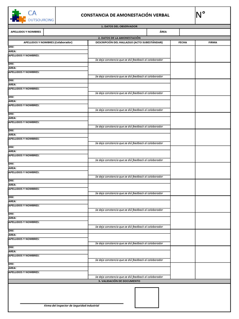 Constancia de Amonestación Verbal | PDF | Documento de identidad ...