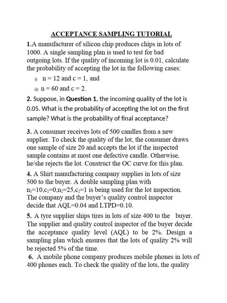 Acceptance Sampling Questions | PDF