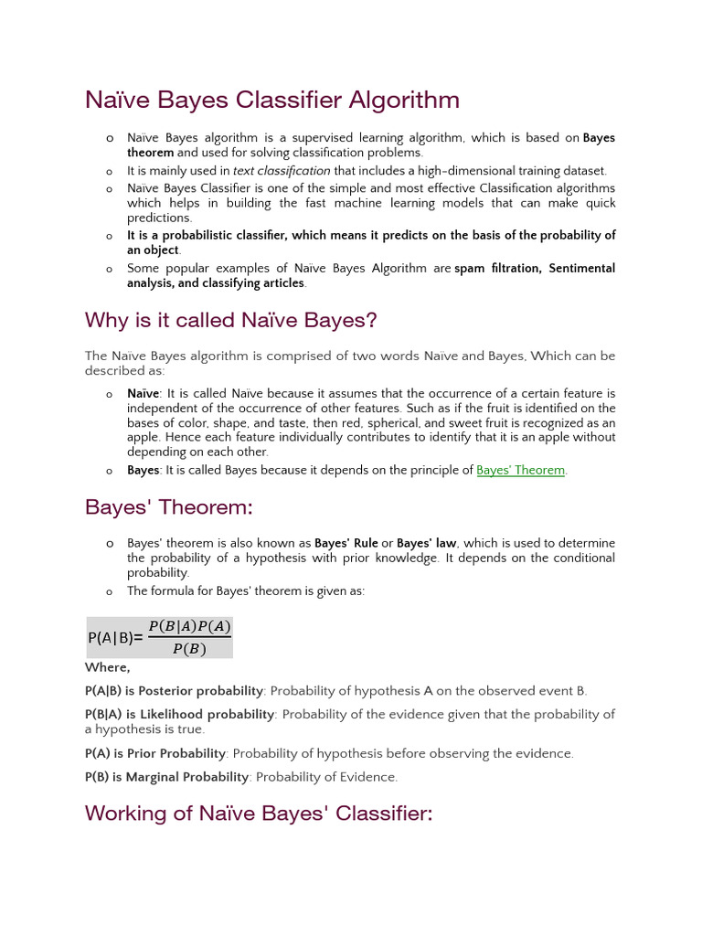 UNIT IV Na-Ve Bayes Classifier Algorithm | PDF | Support Vector Machine | Linear Regression