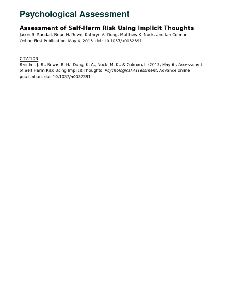Randall 2013 Assessment Self-Harm Risk Implicitthoughts Psychasses ...