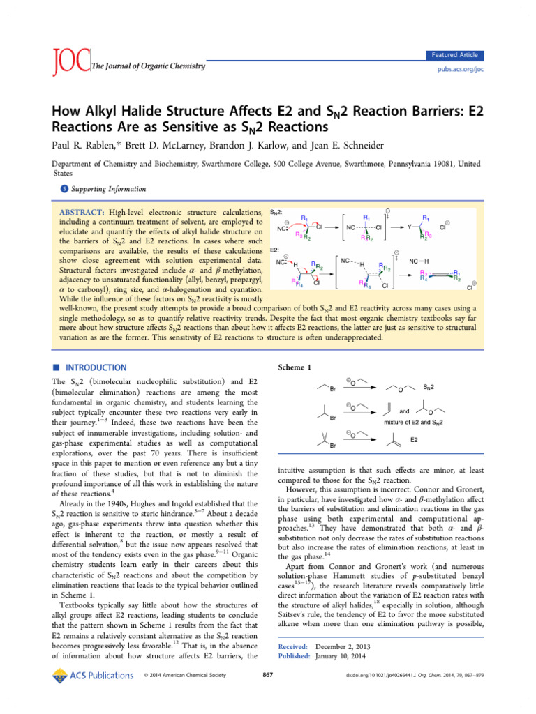 Alkyl Halide Effects on E2 and SN2 Barriers | PDF | Chemical Reactions | Alkene