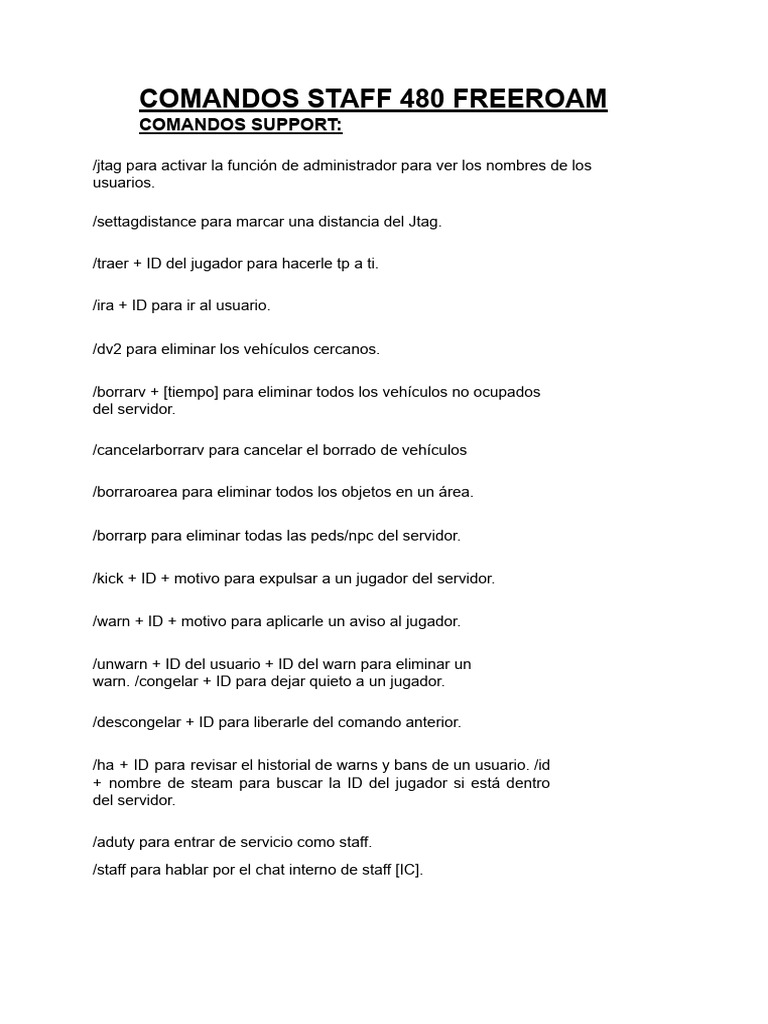 Comandos Staff 480 Freeroam 1 1 3 1 | PDF | Chat en linea | ciberespacio