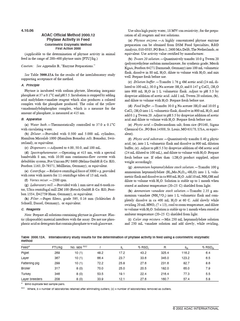 Phytase Activity Assay in Poultry Feed | PDF | Acid | Buffer Solution