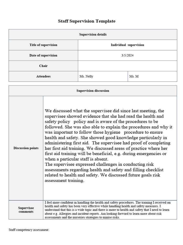 Staff Supervisions & Competency Template | Download Free PDF ...