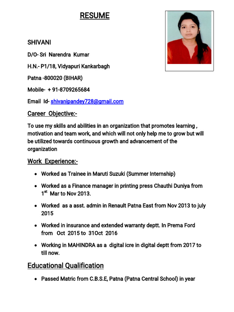 Shivani's Professional Resume | PDF