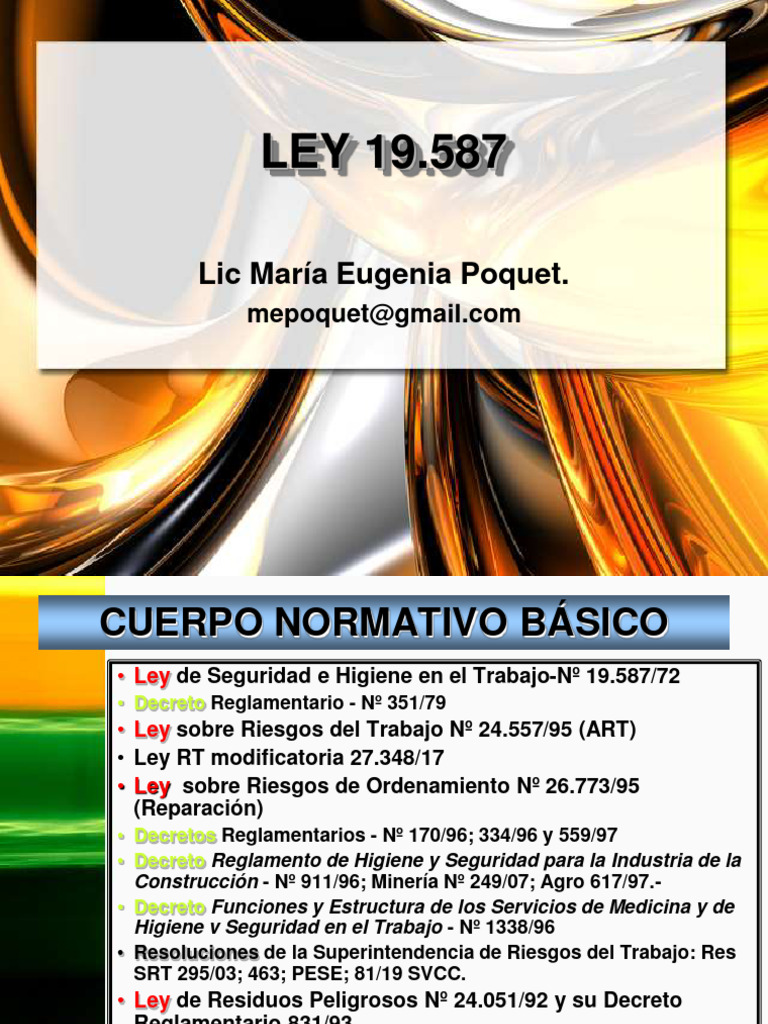 Bolilla1 LEY 19587 | PDF | Seguridad y salud ocupacional