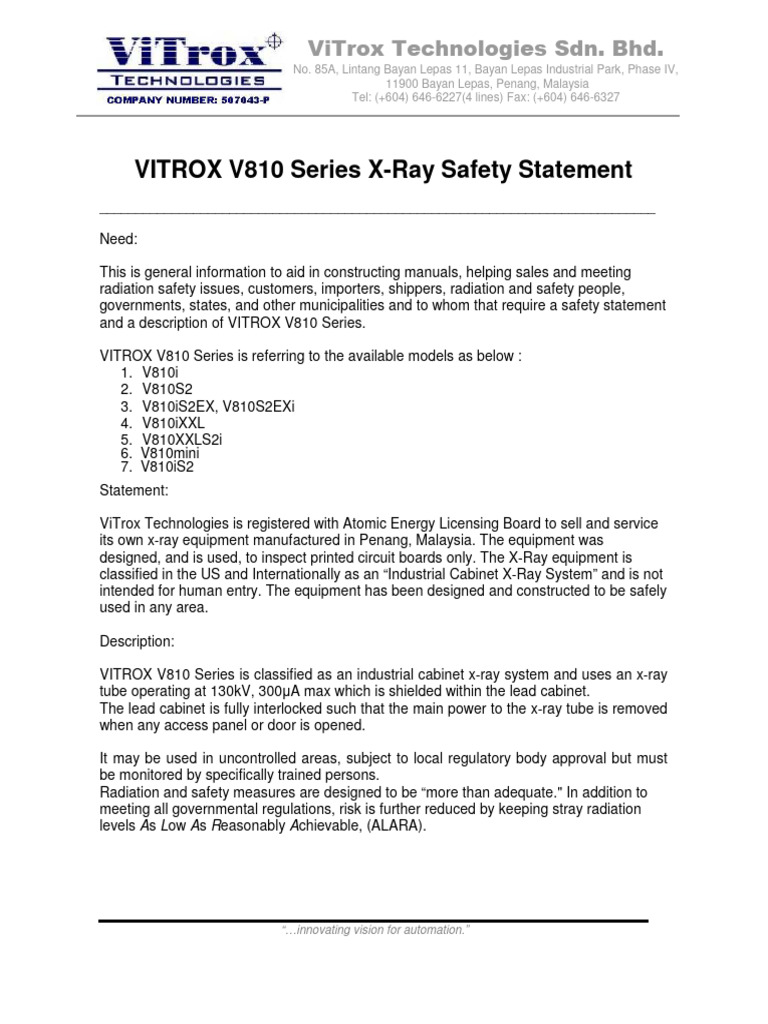 ViTrox V810 X-Ray Safety Overview | PDF | Radiation Protection ...