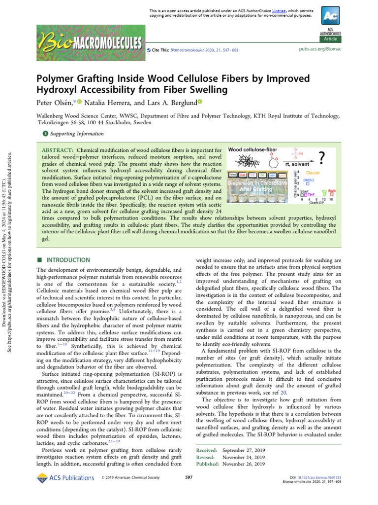 Olsén Et Al 2019 Polymer Grafting Inside Wood Cellulose Fibers by ...