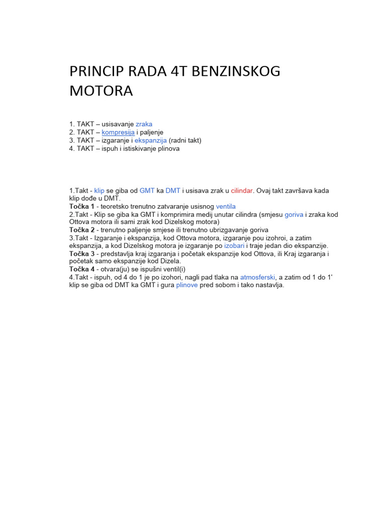 Princip Rada 4t Benzinskog Motora | PDF