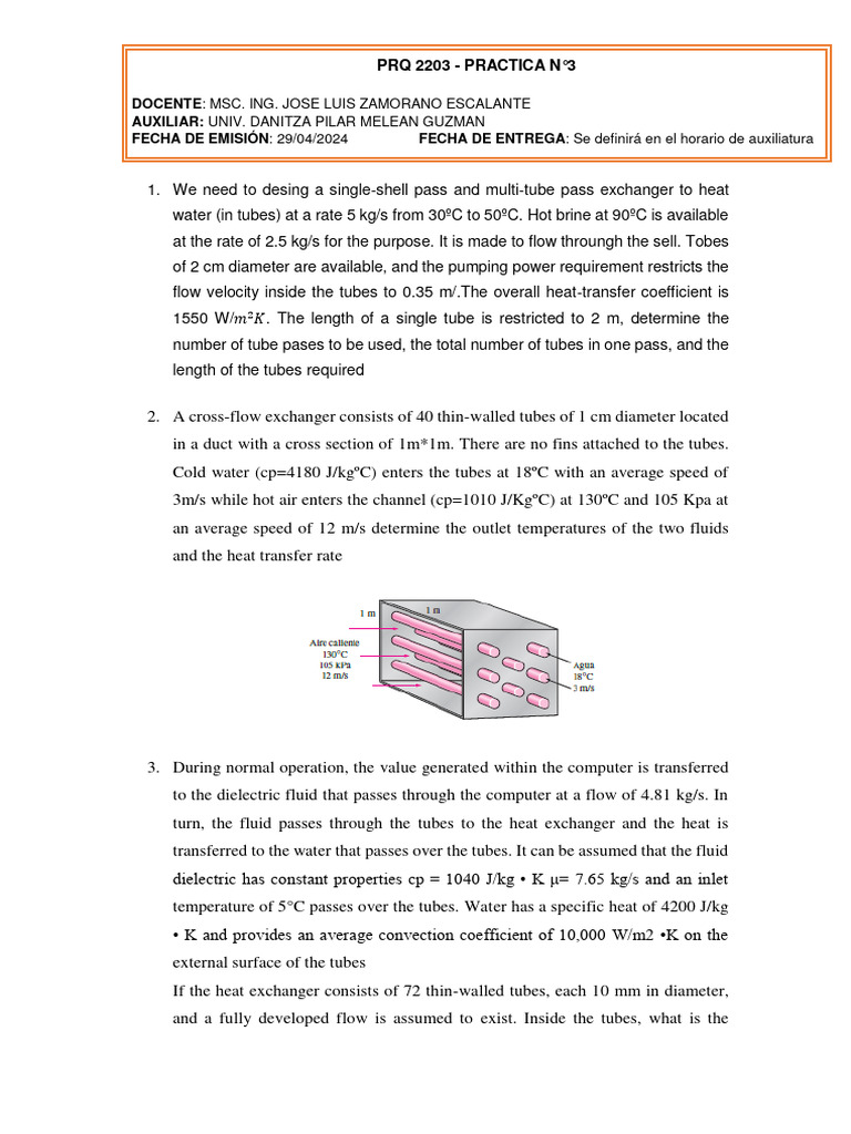 Practica 3 PRQ 2203 I - 2024 | PDF | Heat Exchanger | Heat Transfer