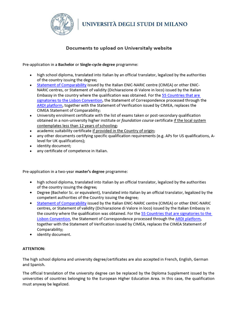 Universitaly 2025/2026 Application Guide | PDF | Academic Degree | Diploma