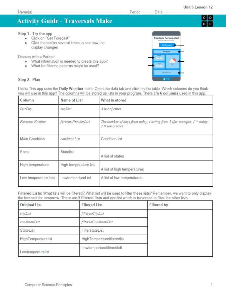 Activity Guide - Traversals Make - Unit 6 Lesson 12 | PDF | User Interface | Computer Program