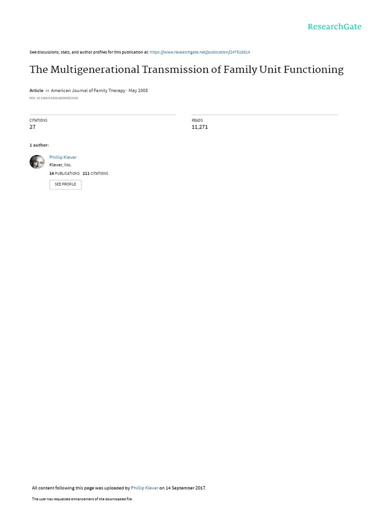 The Multigenerational Transmission of Family Unit Functioning | PDF ...