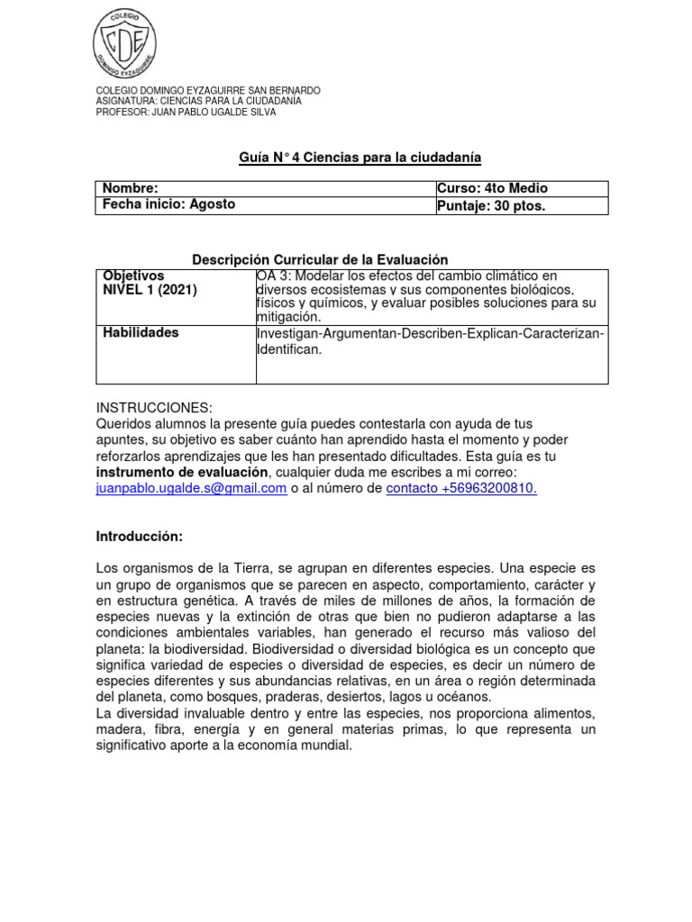 GuÍa 4 Ciencias Para La CiudadanÍa 4 Medioclima Pdf Biodiversidad