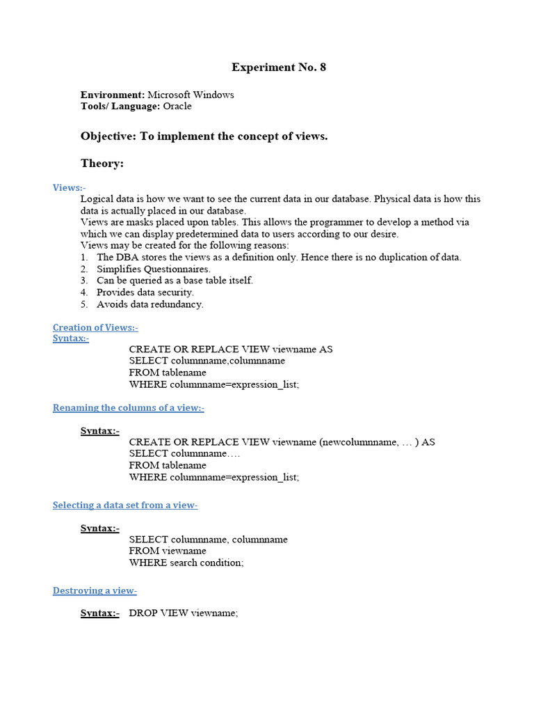 DBMS - Lab Practical Assignment #8 | PDF | Databases | Table (Database)
