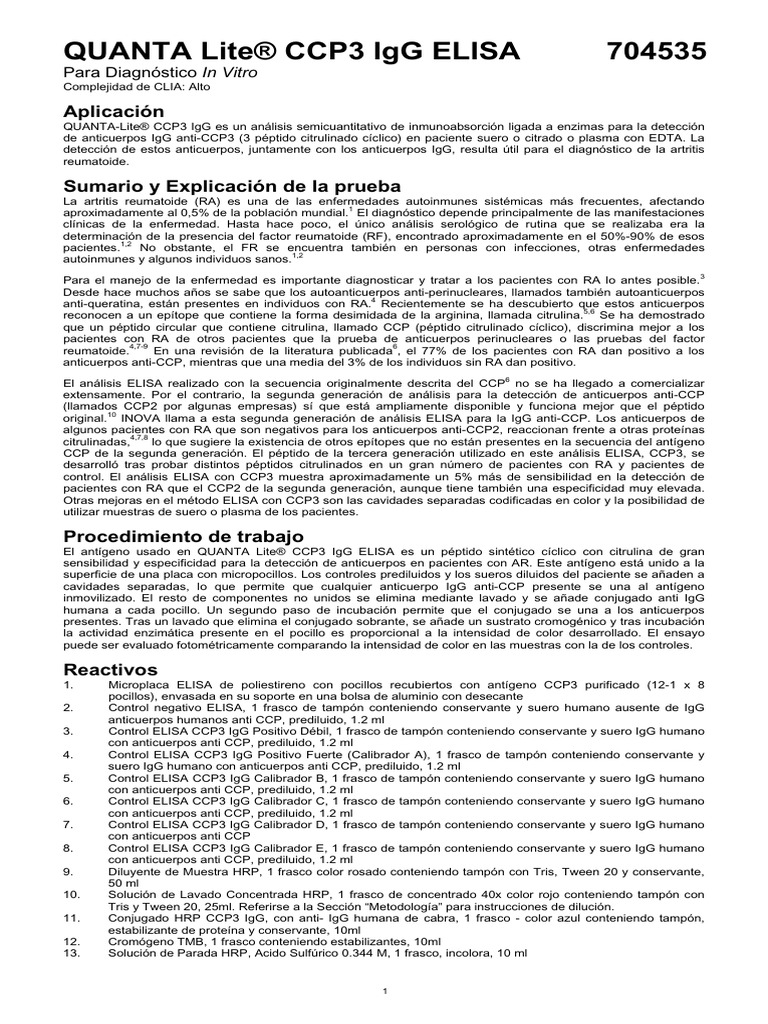QUANTA LiteÂ® CCP3 IgG ELISA 704535 - inova | PDF | Elisa | Inmunología