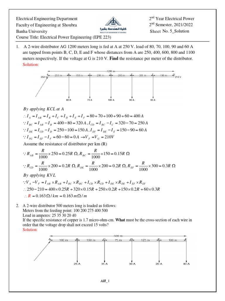 Electrical Power Engineering Sheet5s - 2122 | PDF | Volt | Alternating Current