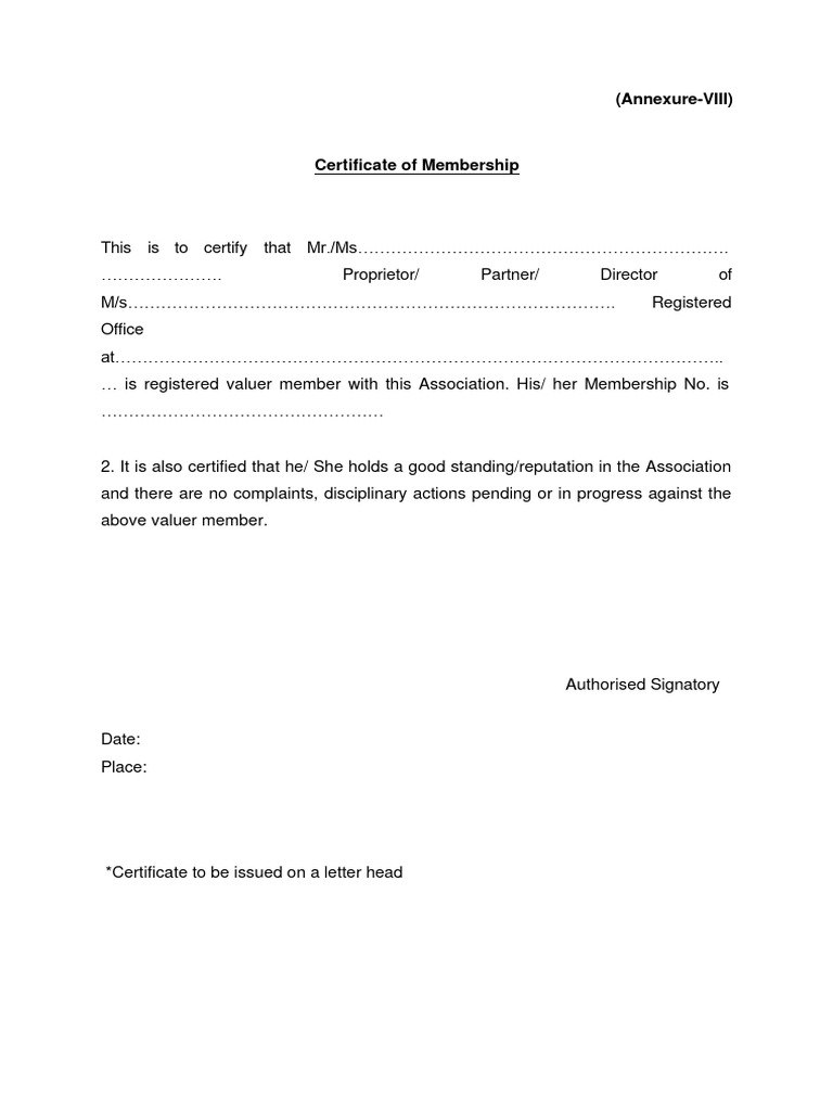 180920231850-Annexure-Viii Certificate of Membership | PDF | Business ...