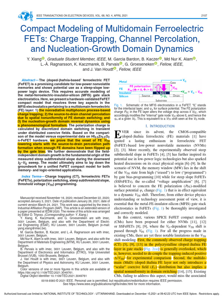 Compact Modeling of Multidomain Ferroelectric FETs Charge Trapping Channel Percolation and ...