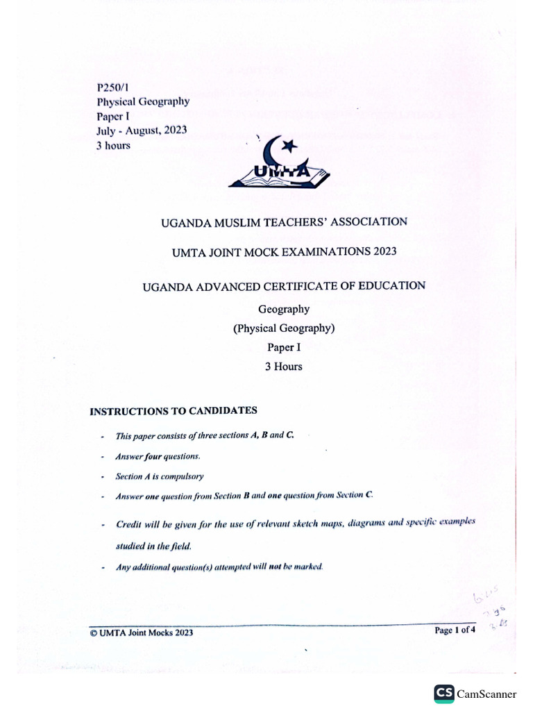 Uace Umta Mock 2023 Geog1 | PDF