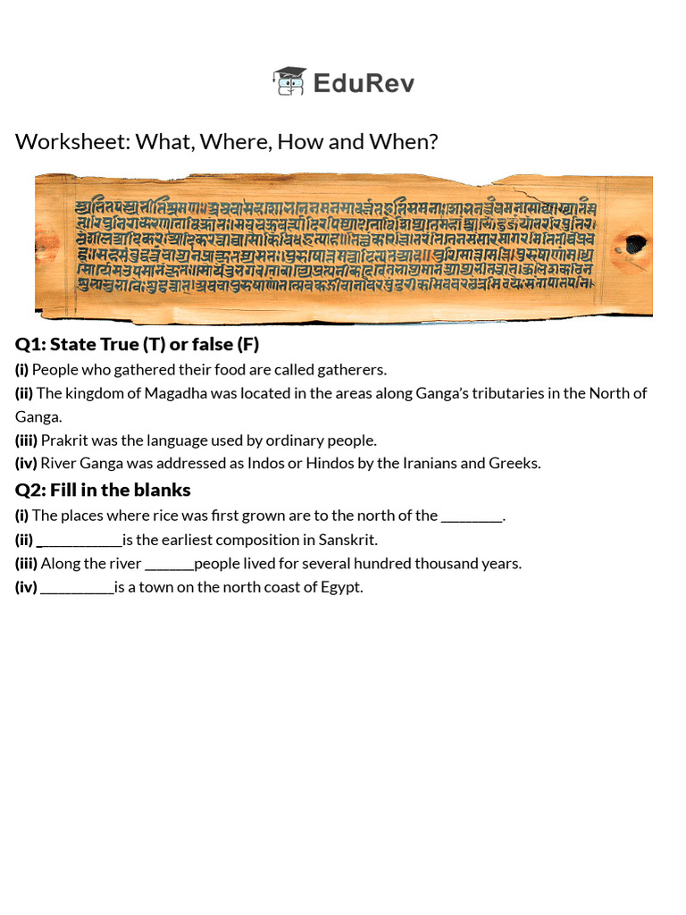What, Where, How and When - Class 6 Worksheet History Chapter 1 | PDF ...