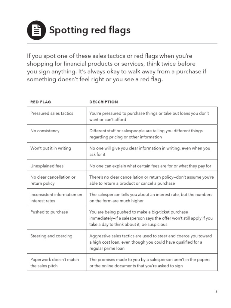 CFPB Your Money Your Goals Spotting Red Flags Handout 2018 11 | PDF | Loans | Interest