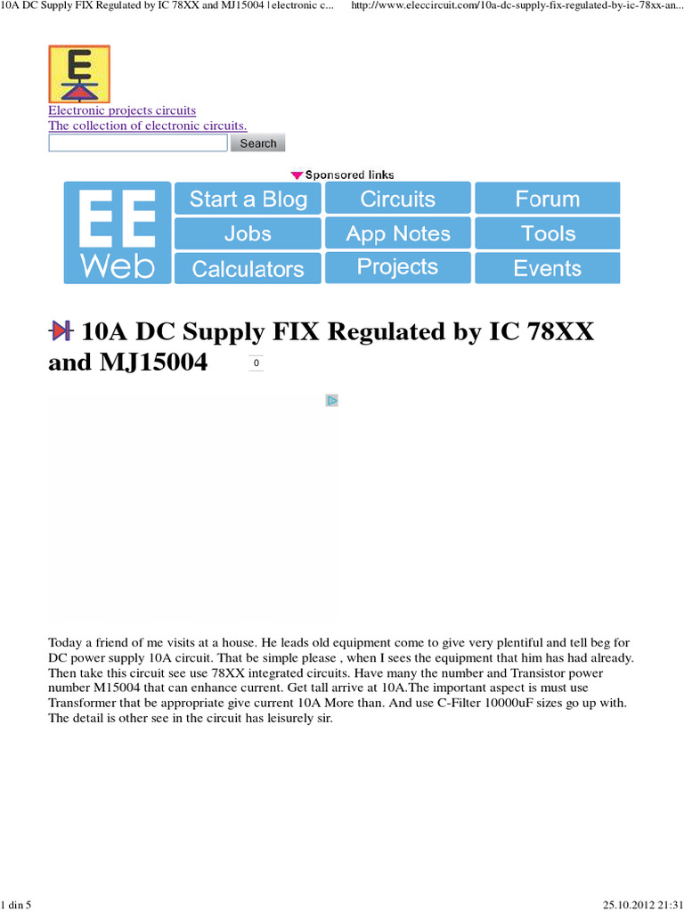 10A DC Supply FIX Regulated by IC 78XX and MJ15004 - Electronic ...