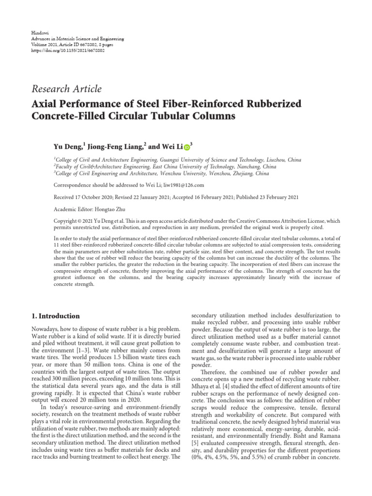 Axial Performance of Steel Fiber-Reinforced Rubber | PDF | Concrete ...