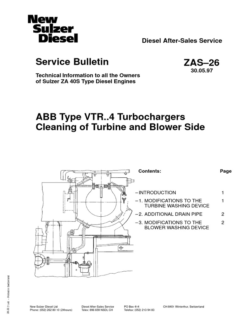 ABB Type VTR 4 Turbochargers Cleaning of Turbine and Blower Side | PDF ...