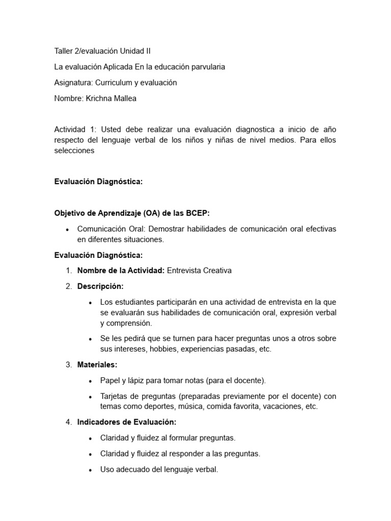 Trabajo Taller 2 Unidad Curriculum y Evaluacion | PDF | Evaluación ... Trabajo Taller 2 Unidad Curriculum y Evaluacion | PDF | Evaluación ...