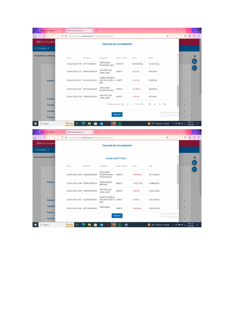 movimiento bancario abril 2024 | PDF
