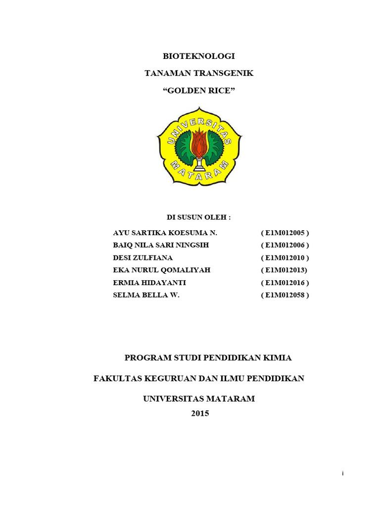 Golden Rice untuk Mahasiswa Bioteknologi | PDF