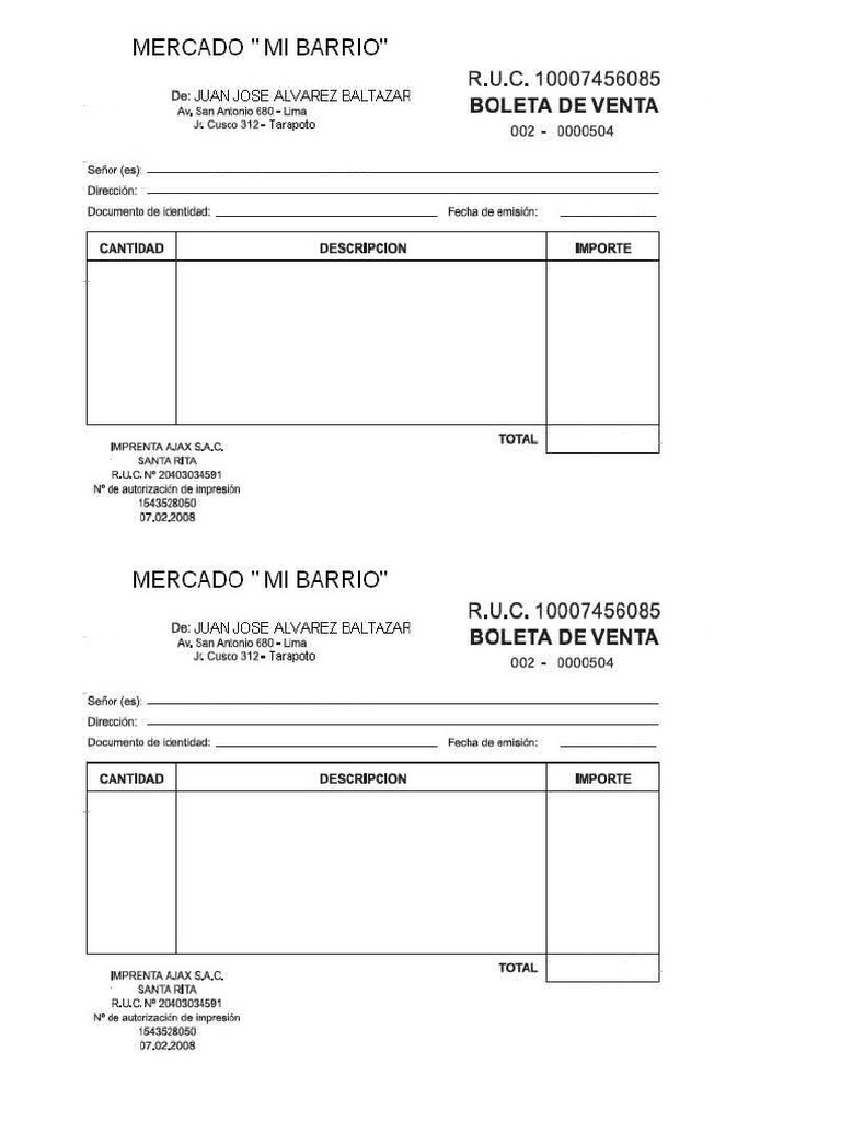 Boleta de Venta Formato | PDF