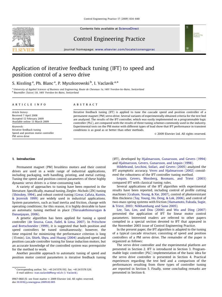 Application of Iterative Feedback Tuning (IFT) To Speed and Position Control of A Servo Drive ...