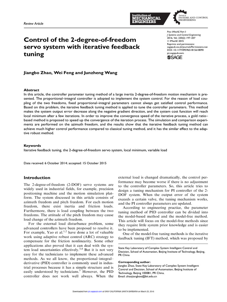 Control of The 2-Degree-Of-Freedom Servo System With Iterative Feedback Tuning | PDF | Control ...