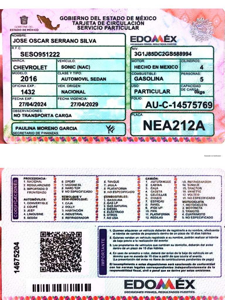 Tarjeta circulación edomex | PDF