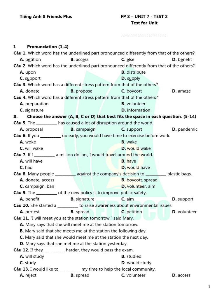 Bài ôn tập học kì II - Unit 7 - Test 2 | PDF | Wetland | Environmental ...