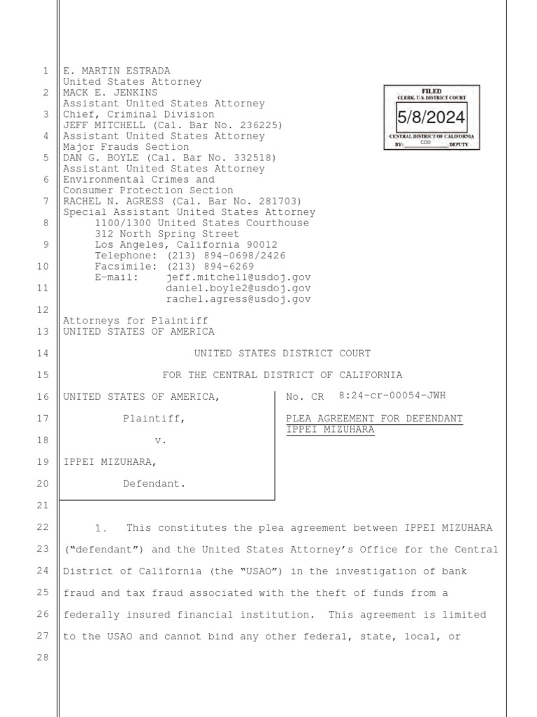 Usa V Mizuhara Plea Agreement | Download Free PDF | United States ...