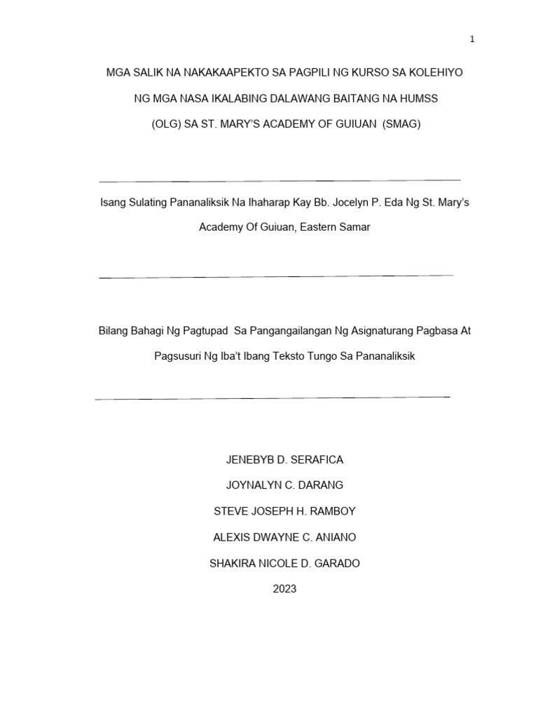 Mga Salik Sa Pagpili NG Kurso Sa Kolehiyo | PDF