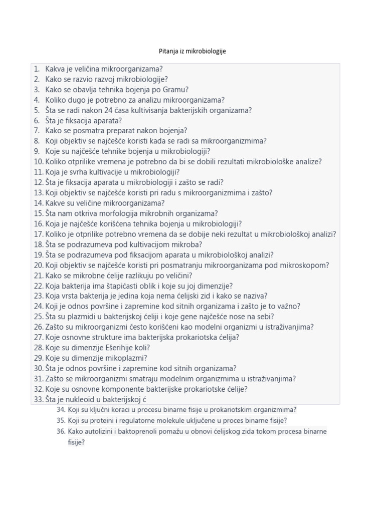 Pitanja Iz Mikrobiologijeieieoeeieo | PDF